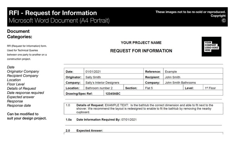 RFI (request for Information) Form, EDITABLE Microsoft Word Template ...