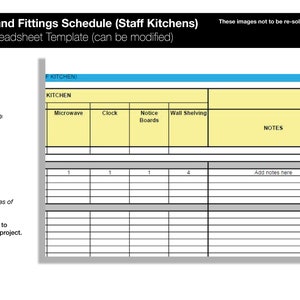 Fixture and Fittings Template (staff Kitchens) in Microsoft Excel ...