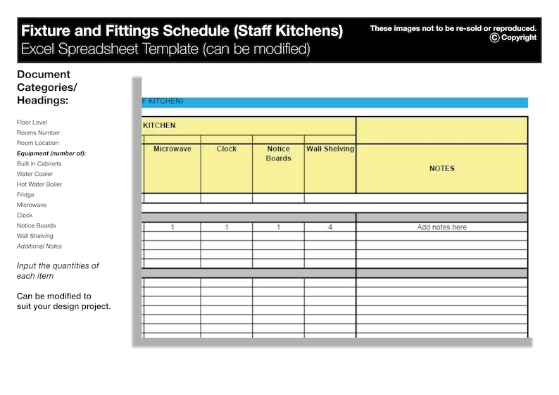 Fixture and Fittings Template (staff Kitchens) in Microsoft Excel ...