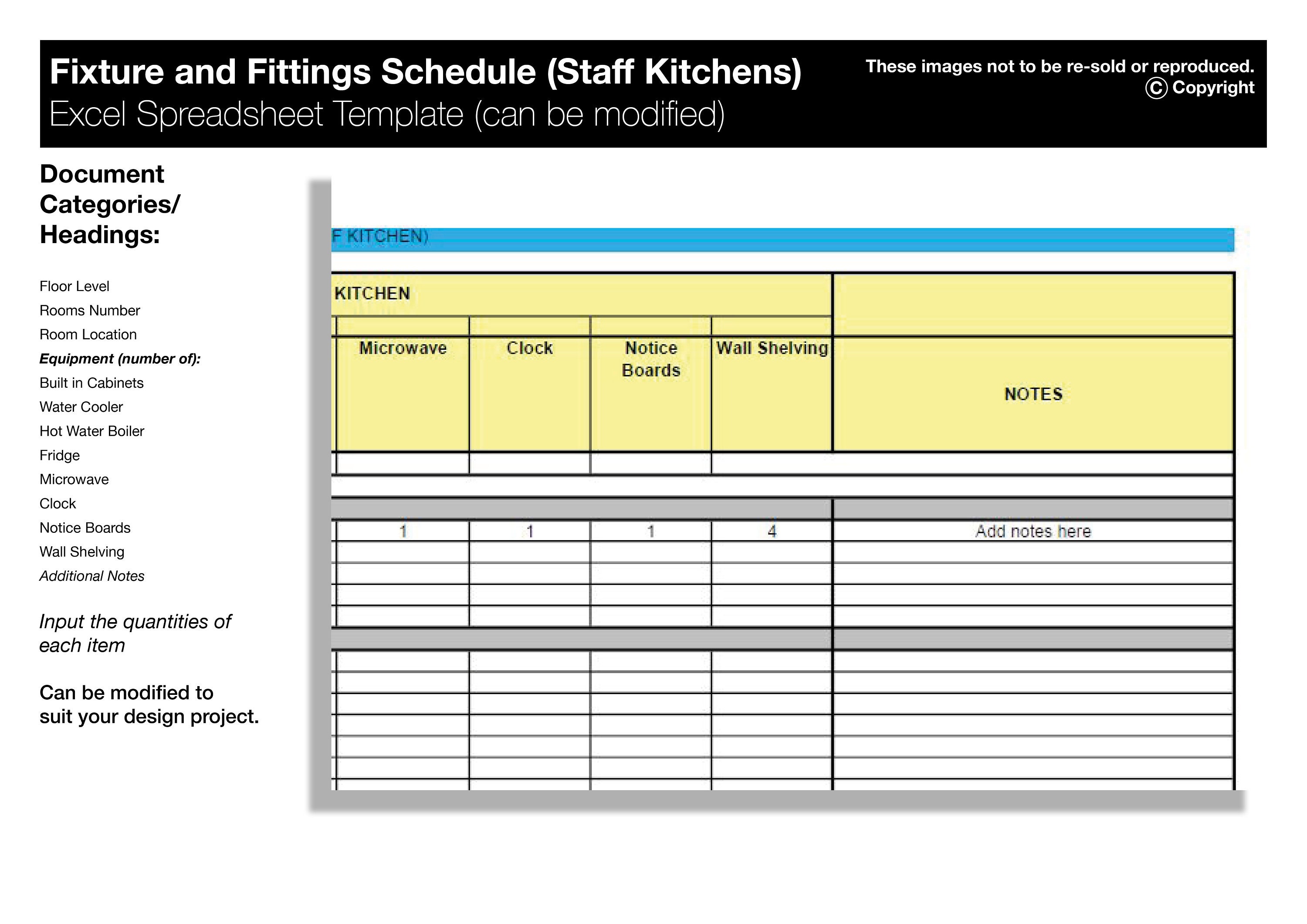 Fixture and Fittings Template (staff Kitchens) in Microsoft Excel ...