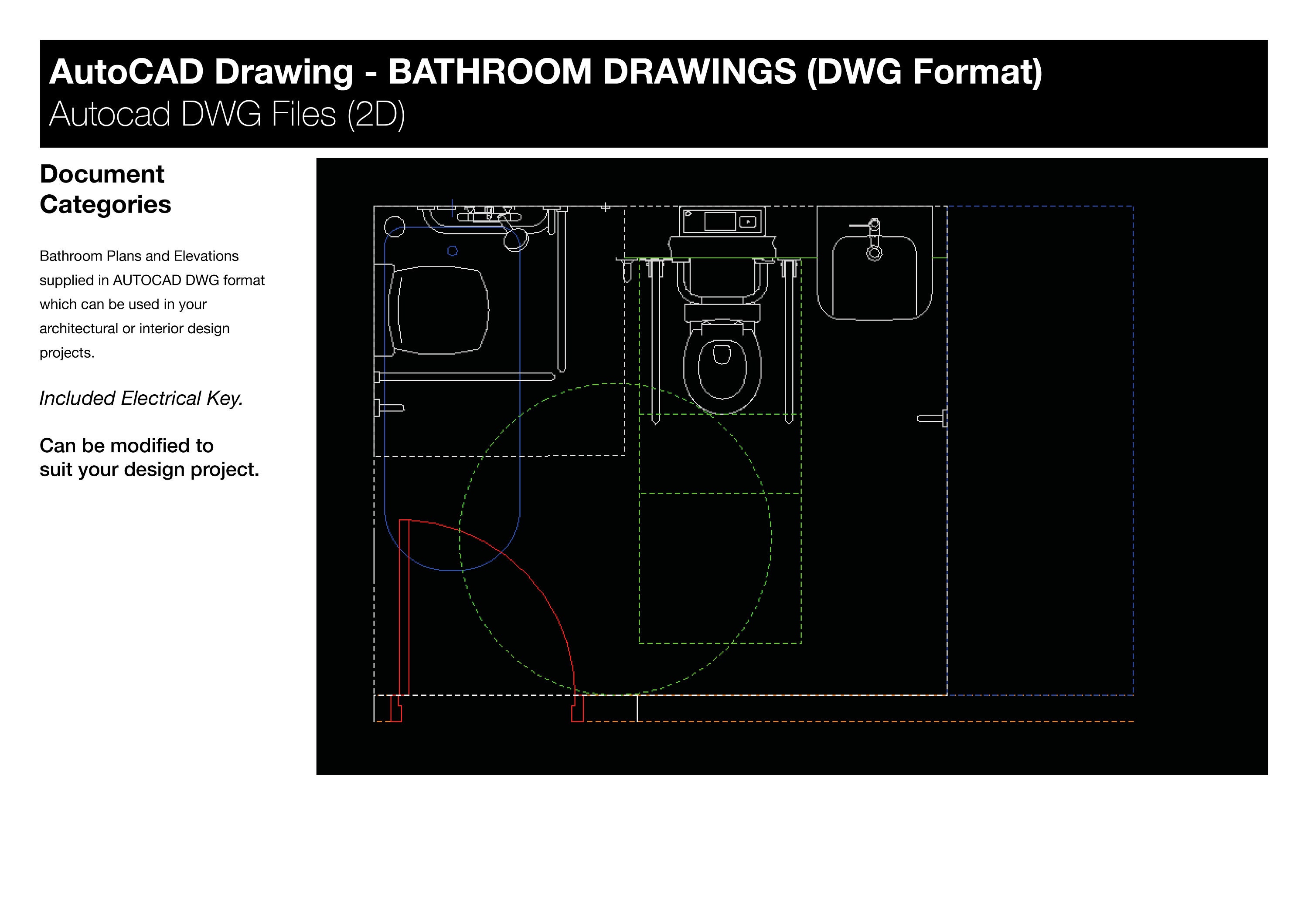 Autocad Bathroom Plans & Elevations in 2D DWG Format - Etsy