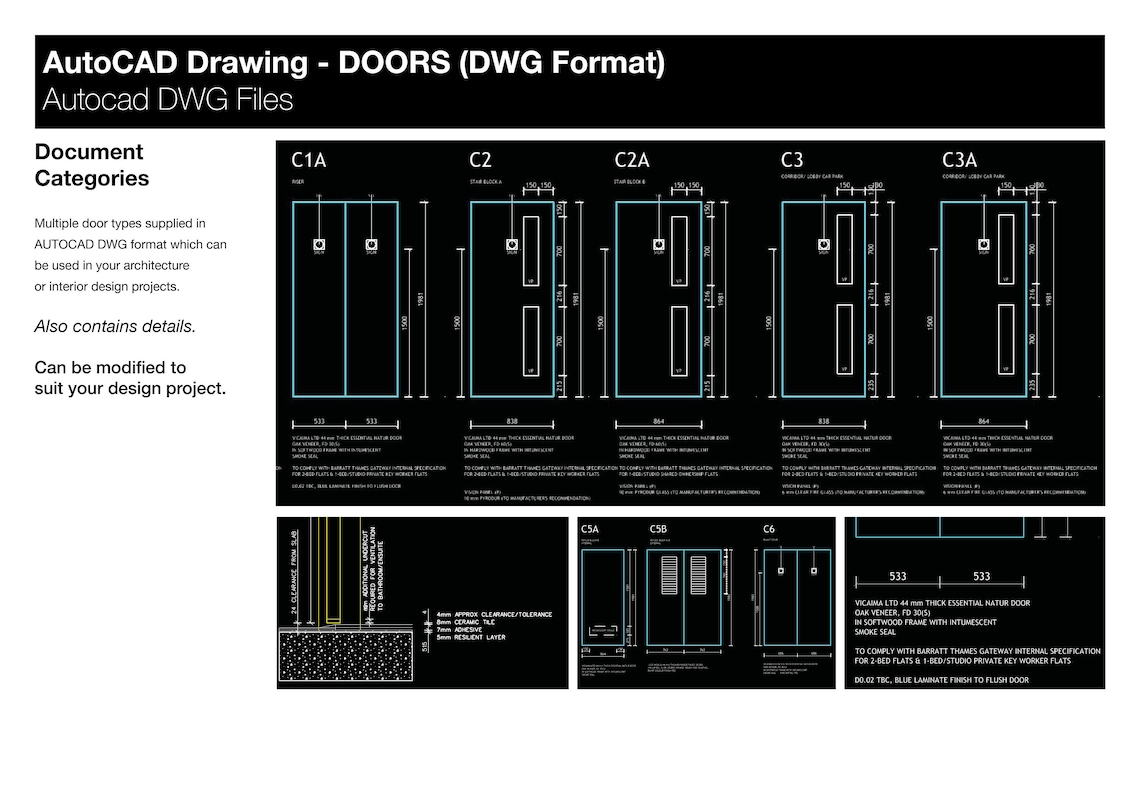 Autocad Door Elevation Drawings, DWG Format (2D) - Etsy