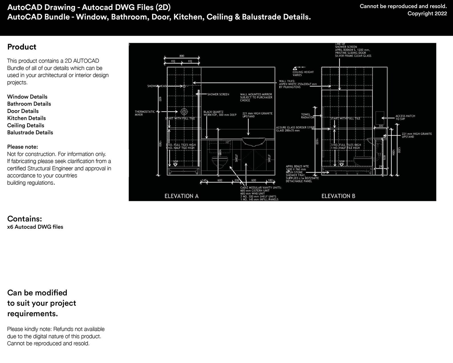 Autocad Bundle - Windows, Bathroom, Doors, Kitchen, Ceiling and ...
