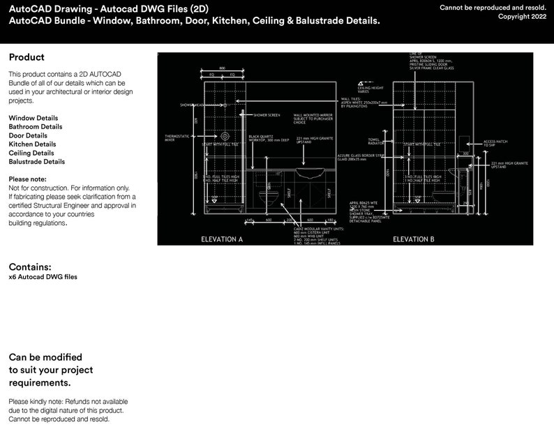 Autocad Bundle - Windows, Bathroom, Doors, Kitchen, Ceiling and ...
