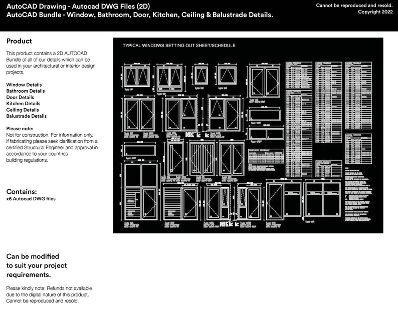 Autocad Bundle - Windows, Bathroom, Doors, Kitchen, Ceiling and ...