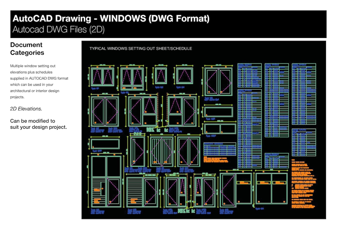 Autocad Window Elevations in 2D DWG Format - Etsy
