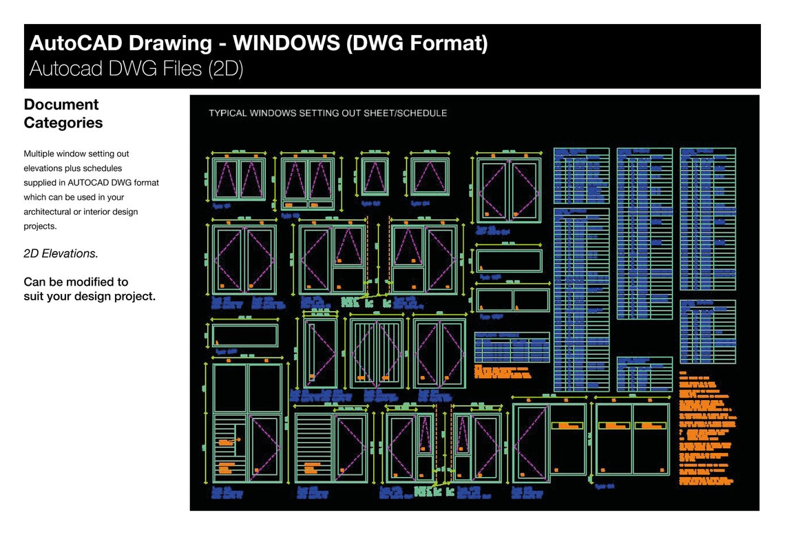 Autocad Window Elevations in 2D DWG Format - Etsy
