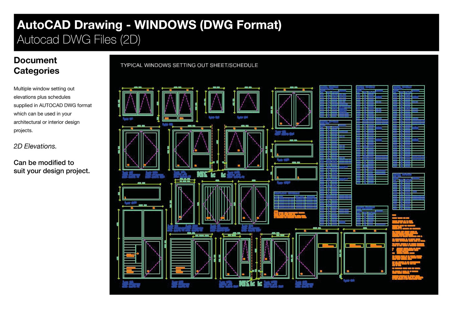Autocad Window Elevations in 2D DWG Format - Etsy