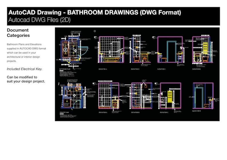 Autocad Bathroom Plans & Elevations in 2D DWG Format - Etsy UK
