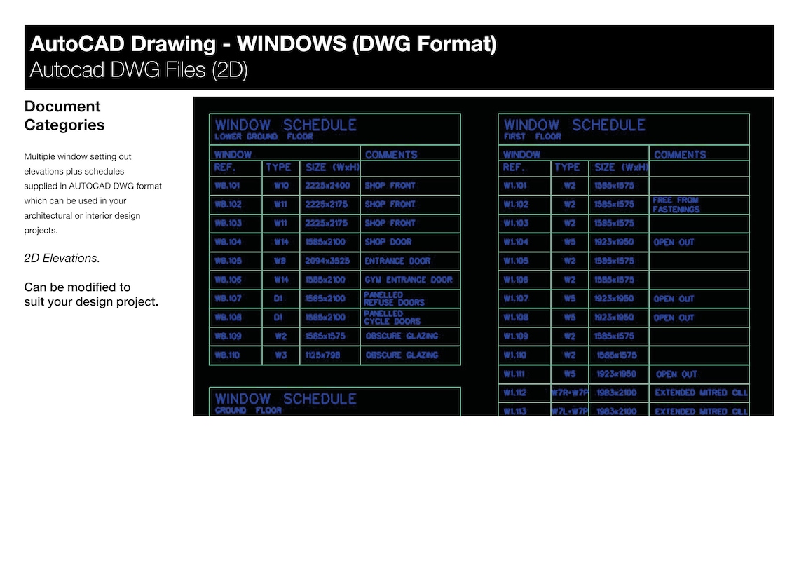 Autocad Window Elevations in 2D DWG Format - Etsy