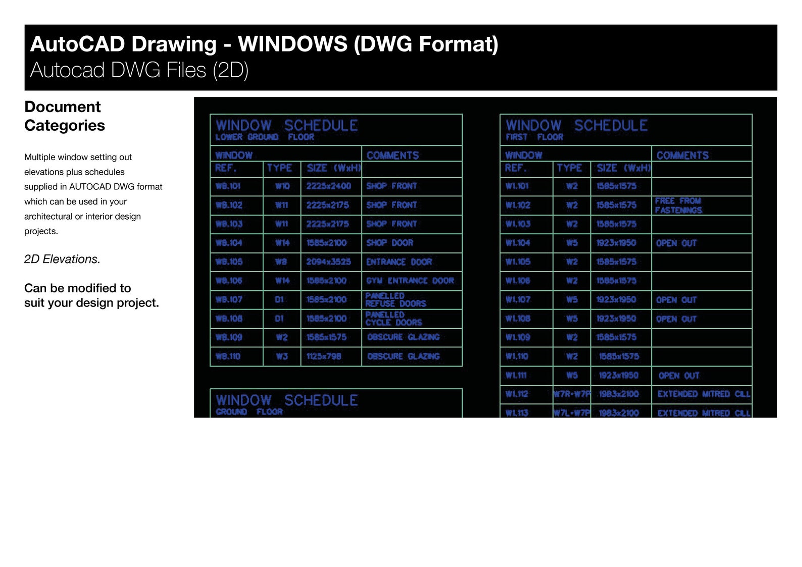 Autocad Window Elevations in 2D DWG Format - Etsy