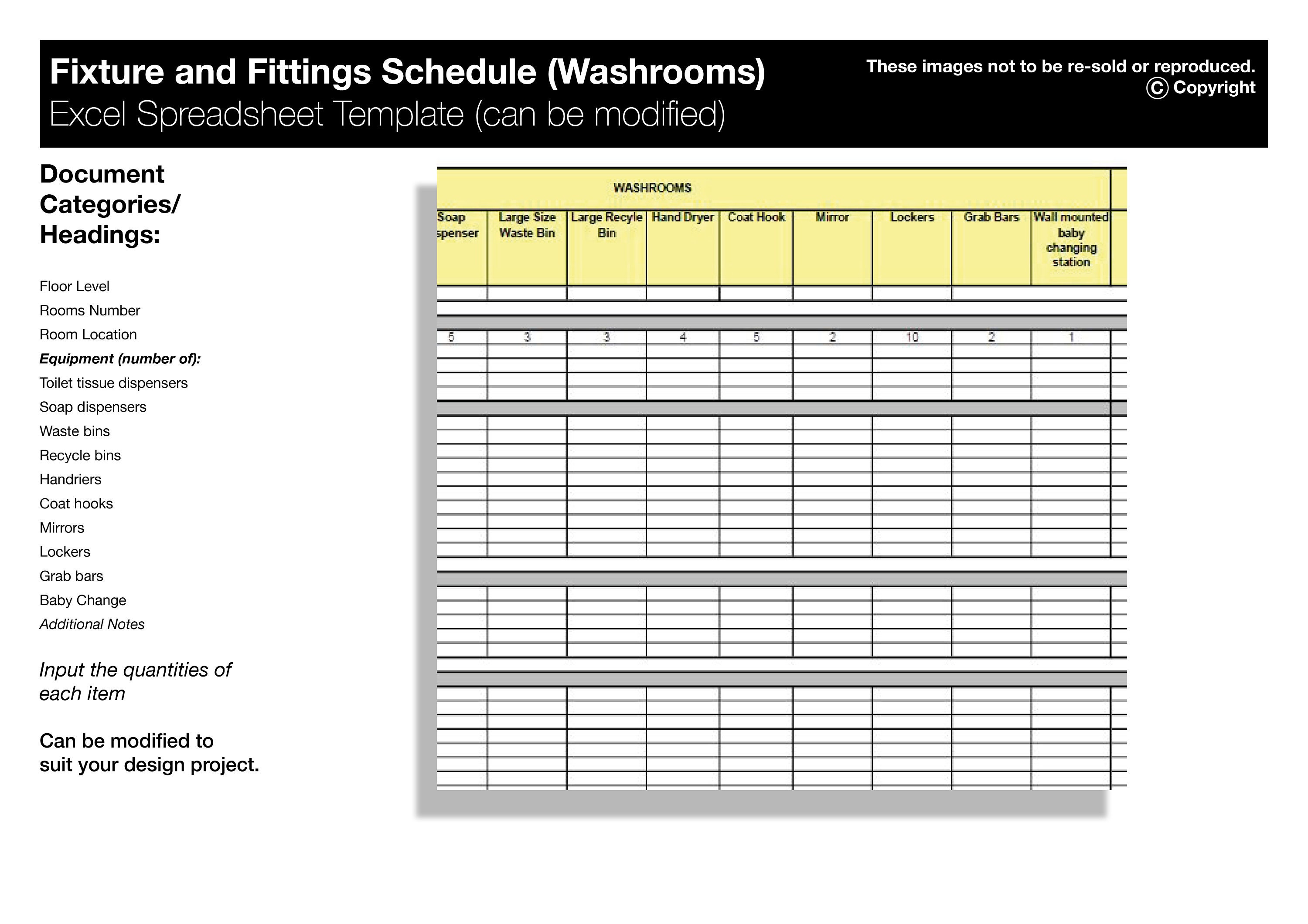 Washroom Fixture & Fittings Excel Template for Interior Design - Etsy