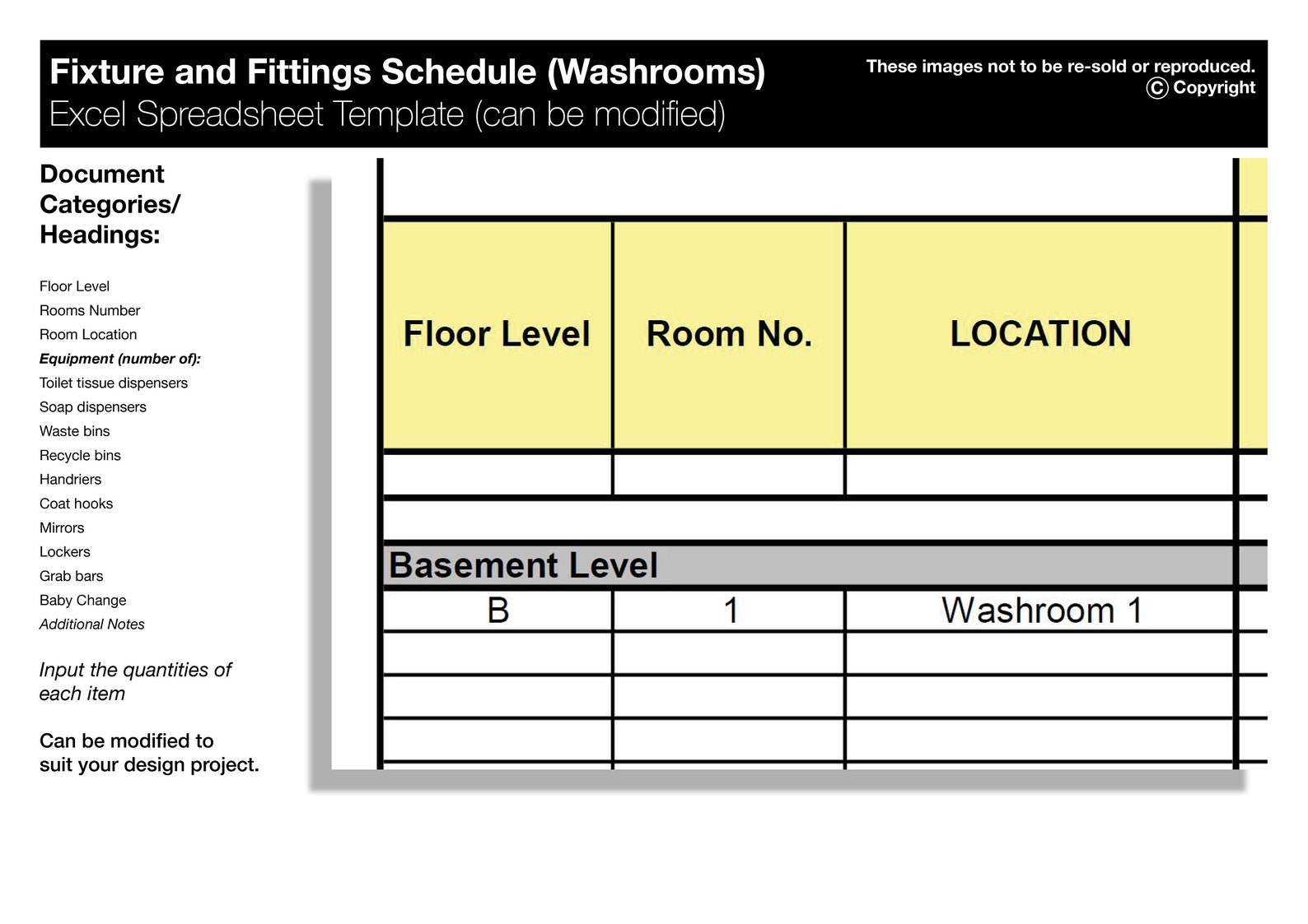 Fixture and Fittings Template (for Washrooms) in Microsoft Excel Format ...