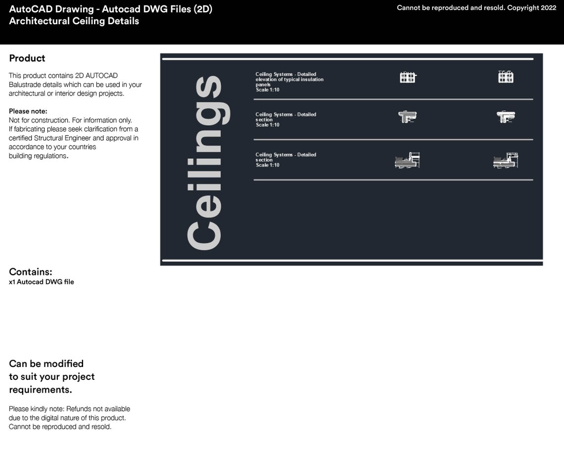 Autocad Ceiling Drawings in 2D DWG Format - Etsy