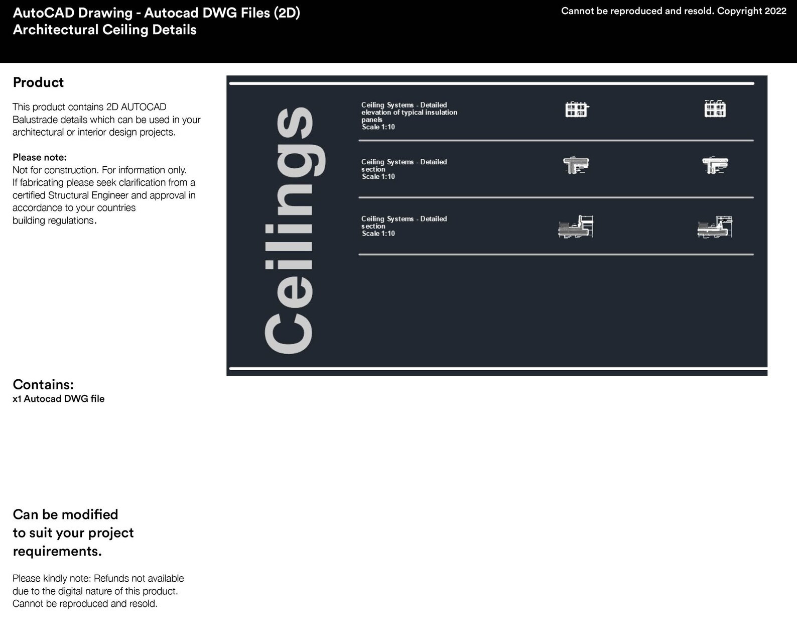 Autocad Ceiling Drawings in 2D DWG Format - Etsy