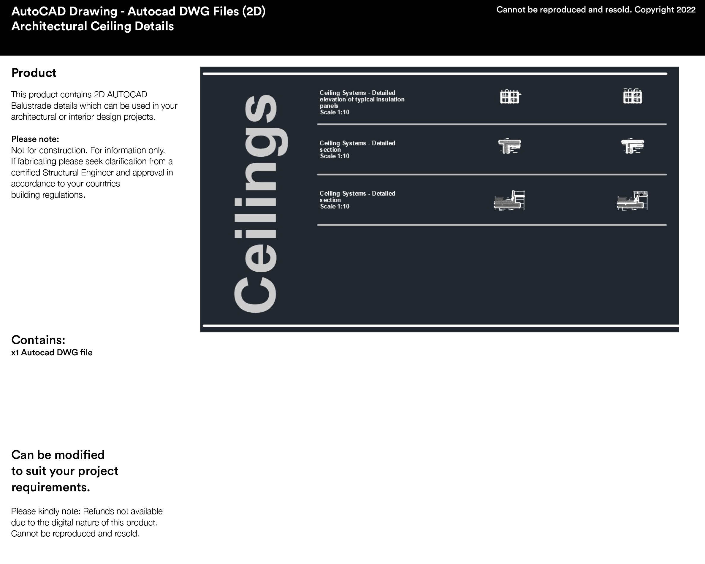 Autocad Ceiling Drawings in 2D DWG Format - Etsy