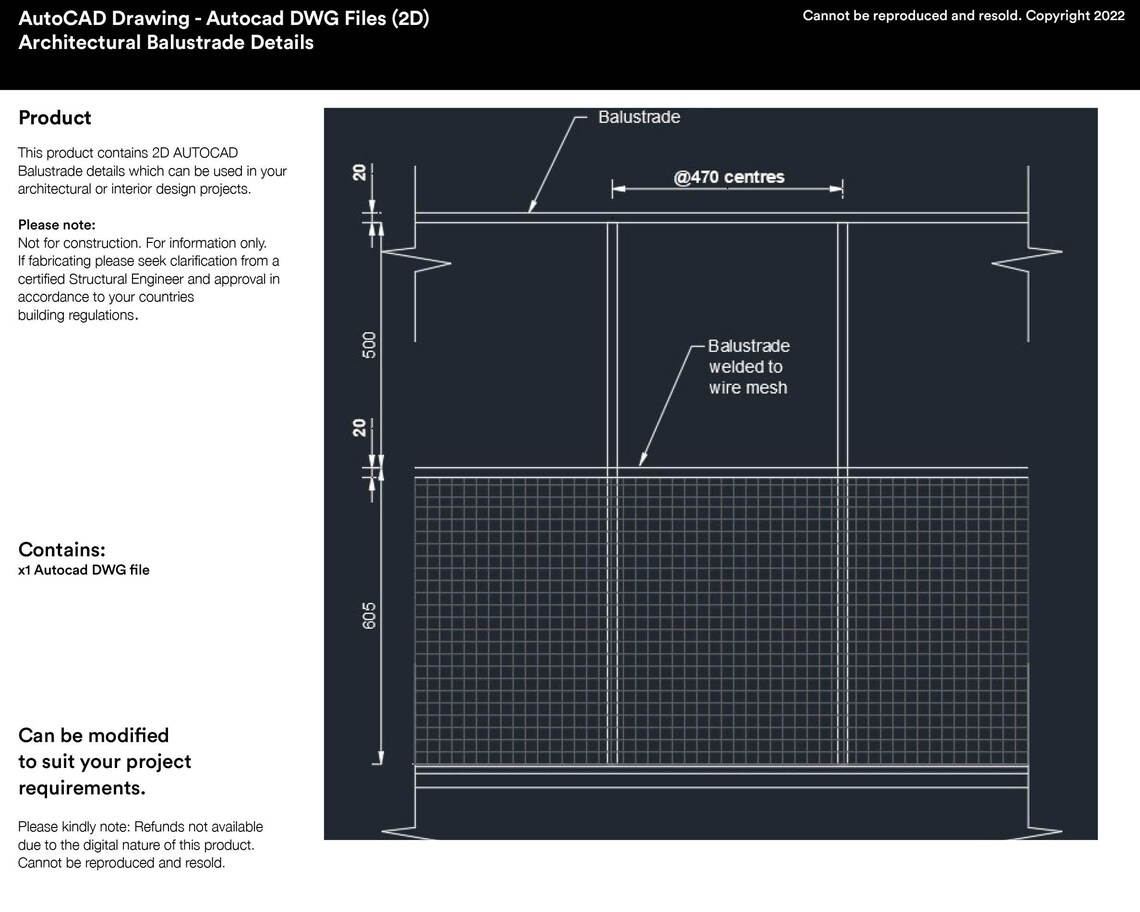 Autocad Balustrade Drawings in 2D DWG Format - Etsy