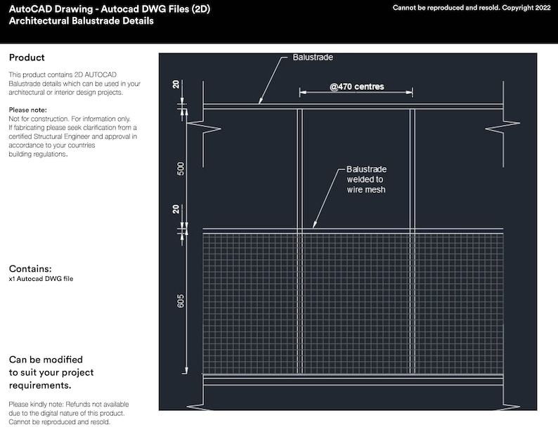Autocad Balustrade Drawings in 2D DWG Format - Etsy