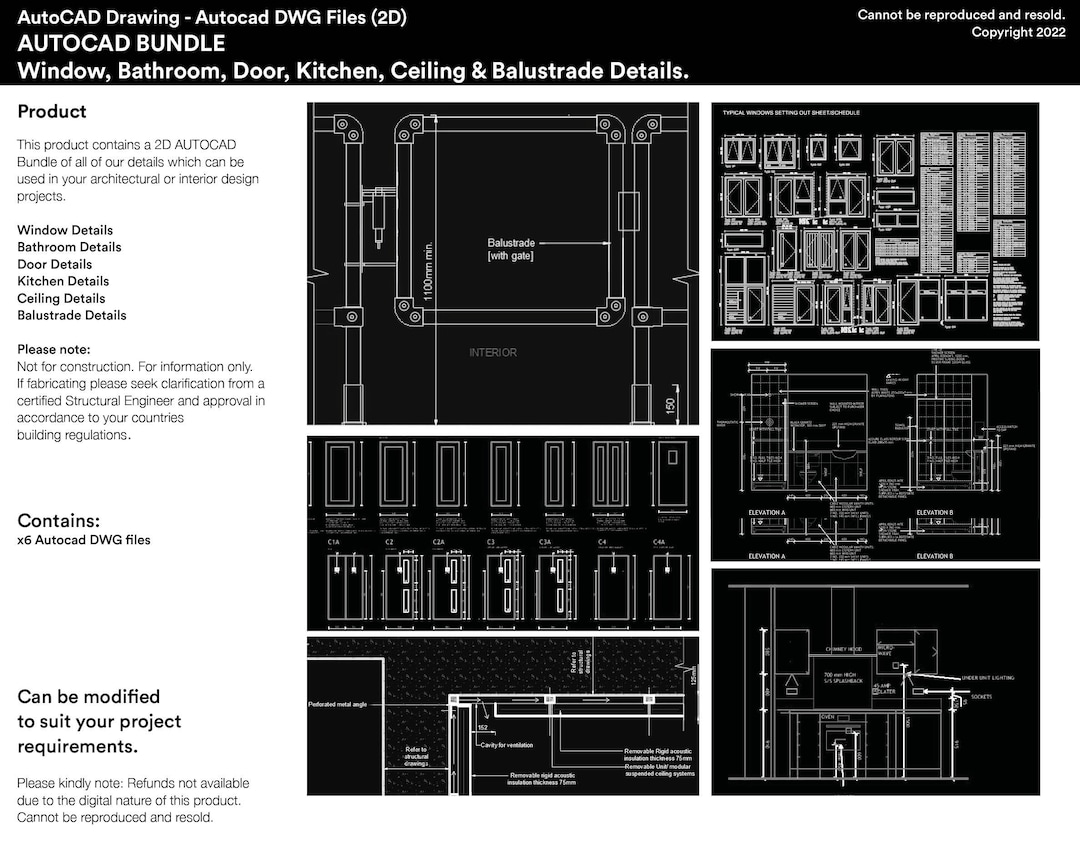 Autocad Bundle - Windows, Bathroom, Doors, Kitchen, Ceiling and Balustrade Details - Etsy