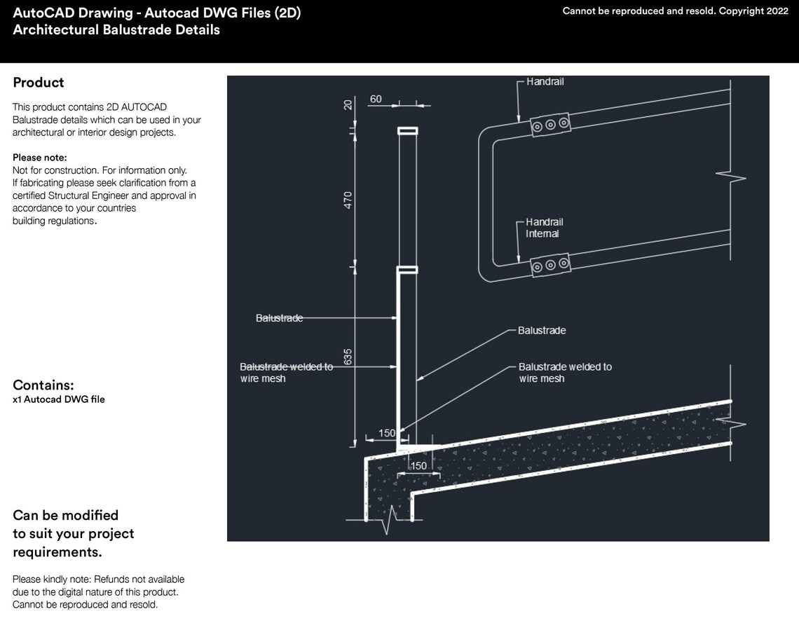 Autocad Balustrade Drawings in 2D DWG Format - Etsy