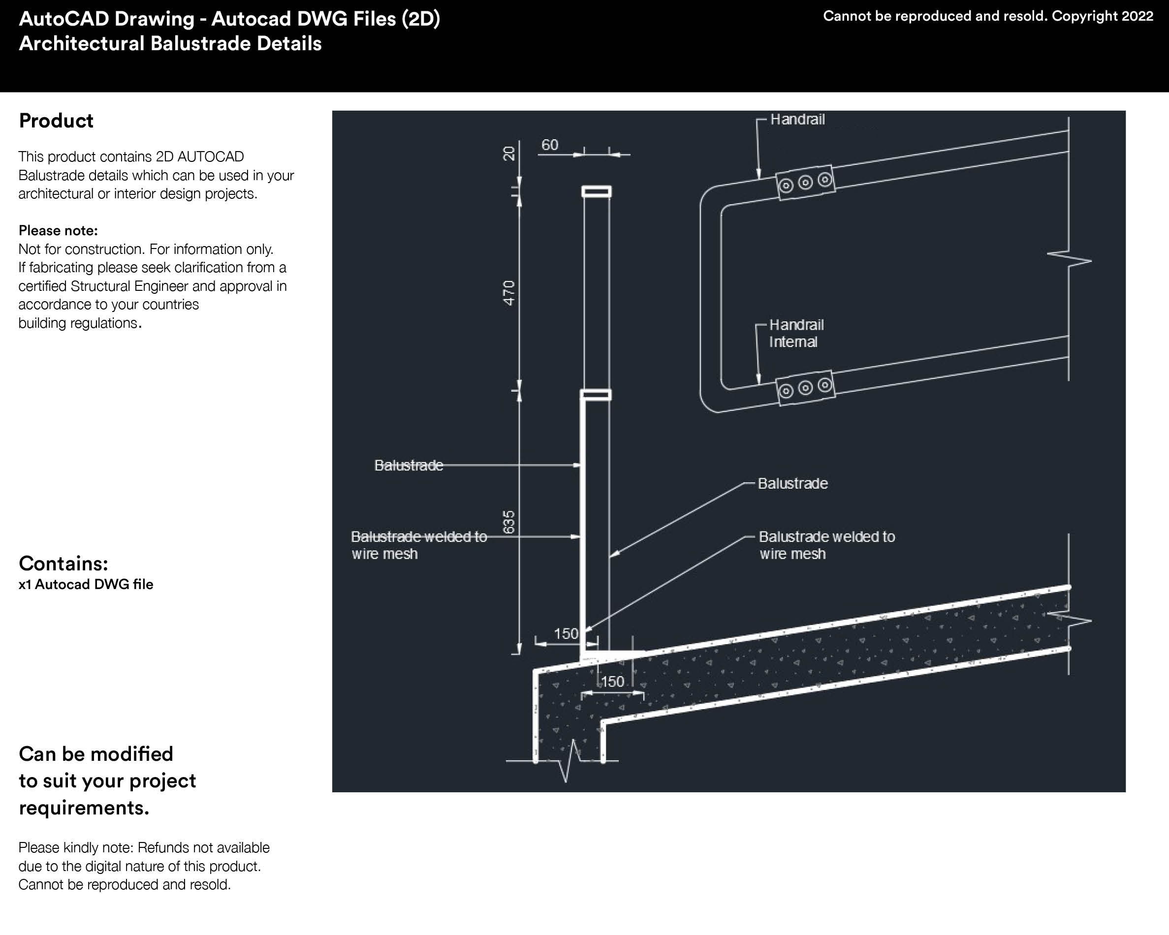 Autocad Balustrade Drawings in 2D DWG Format - Etsy
