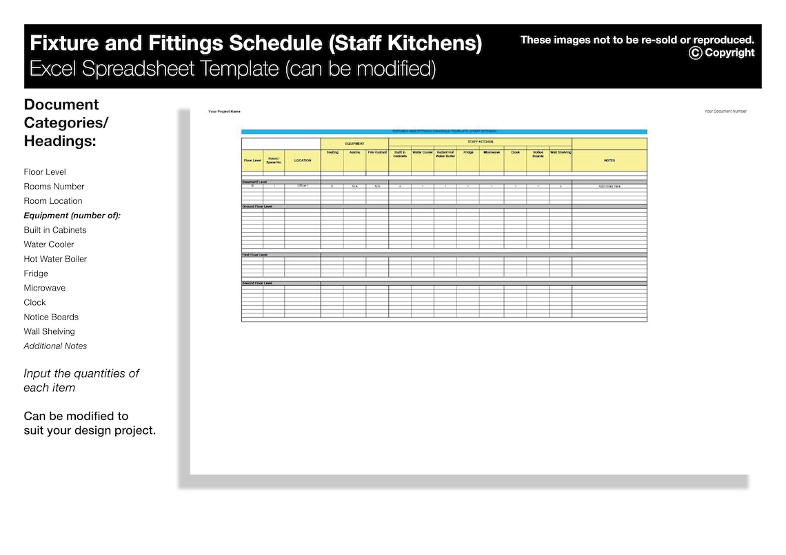 Fixture and Fittings Template (staff Kitchens) in Microsoft Excel ...