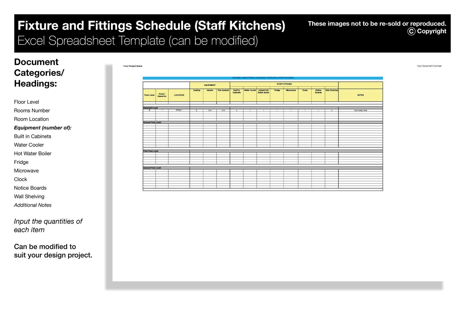 Fixture and Fittings Template (staff Kitchens) in Microsoft Excel ...