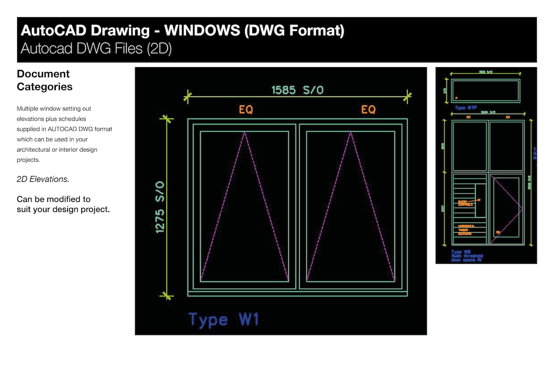 Autocad Window Elevations in 2D DWG Format - Etsy