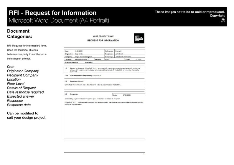 RFI (request for Information) Form, EDITABLE Microsoft Word Template ...