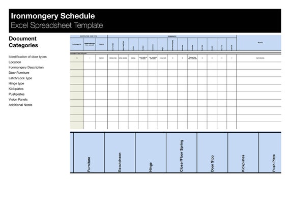 Ironmongery Schedule Template in Excel | Etsy