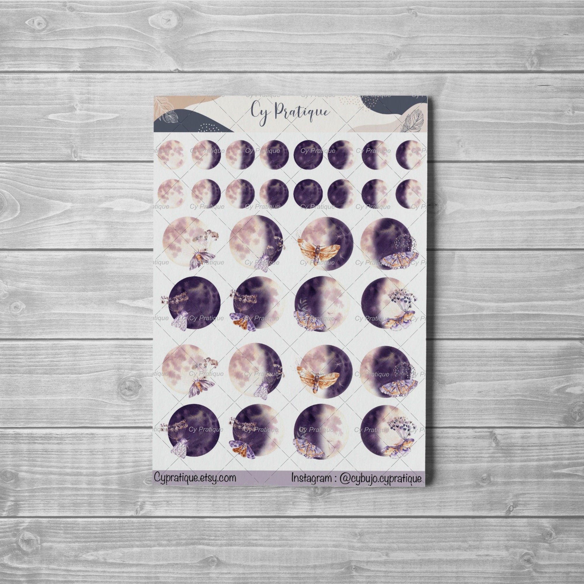 Lunar Phases Sticker Pack | Cypratique | Bullet Journal Sticker Sheet ...