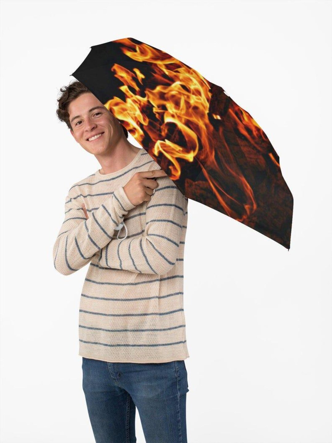 48" Personalised Semi-auto Folding Umbrella Fire Flames Umbrella Upf50 ...