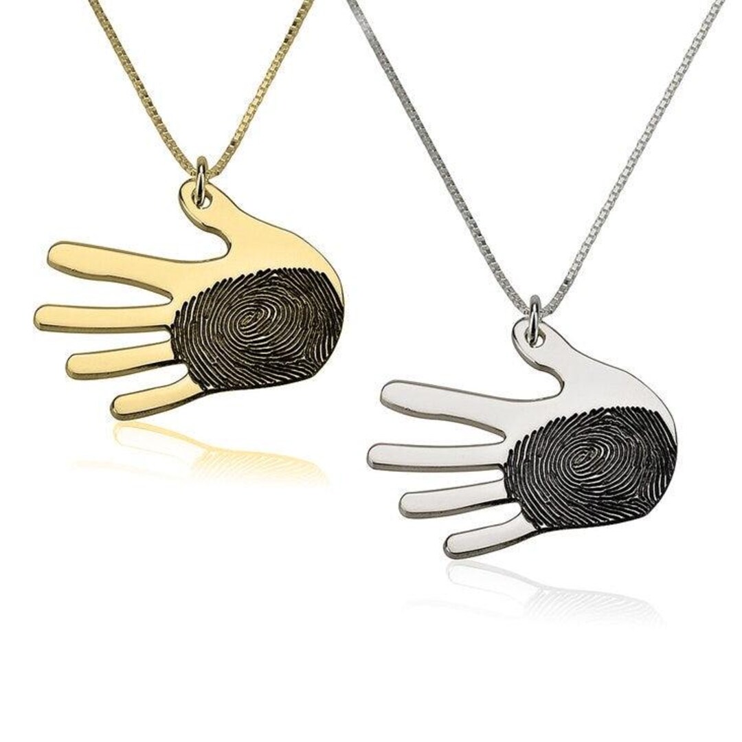 Personalized Fingerprint Hand Pendant,925 Silver,24k/rose Gold,mother's ...