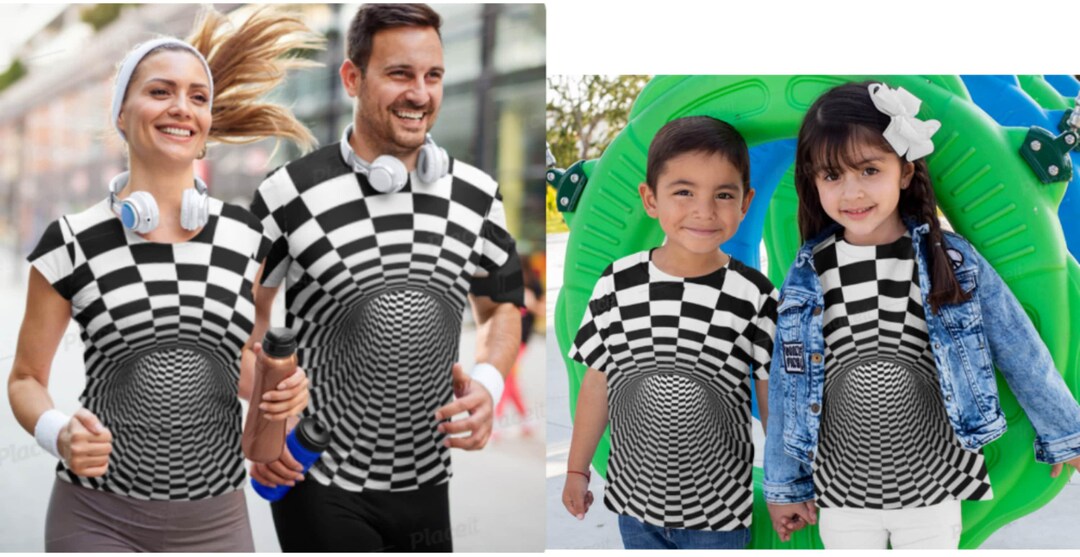 Checker Vortex Kids,adults T-shirt Optical Illusion,black/white ...