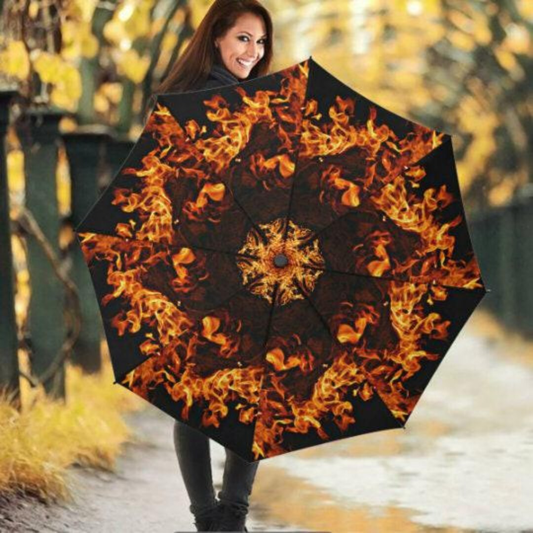 Fire Flames Umbrella Folding UV Sunshine Rain Halloween Cosplay ...