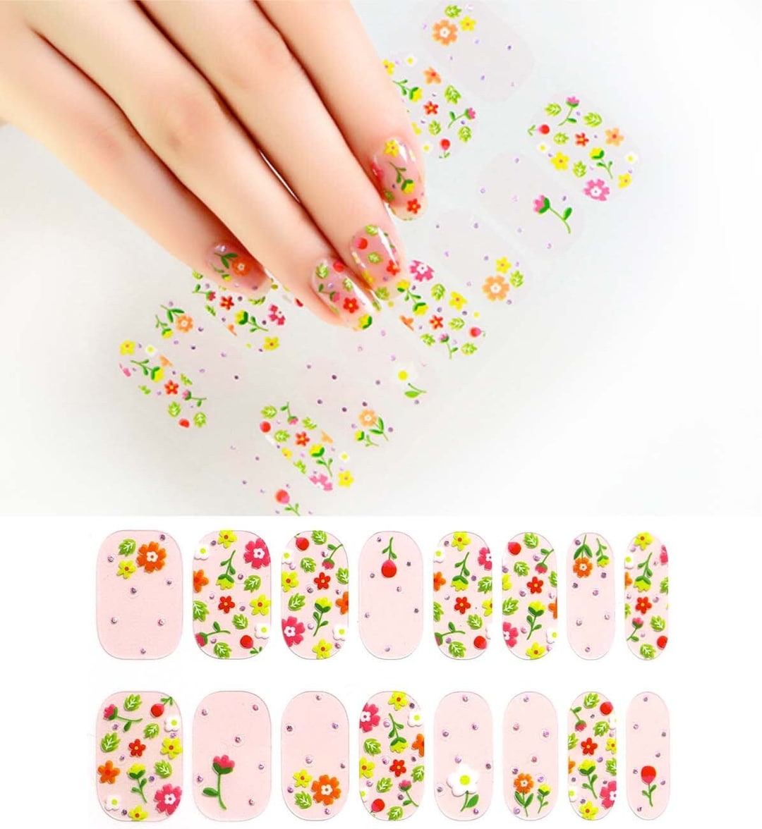 Spring Flower Blossom Nail Wraps / Pink Overlay Floral Nail Polish ...