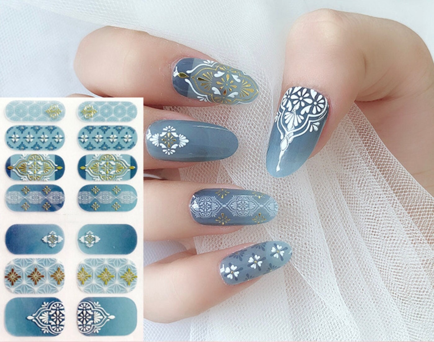 Boho Blue Ombre Nail Wraps / Transparent Overlay Lace Nail - Etsy