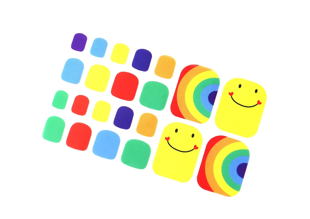 Rainbow Smiley Face Toe Nail Wraps | Kawaii Nail Stickers - Etsy
