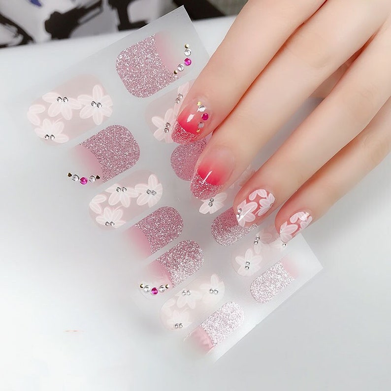 Pastel Cherry Blossom Nail Wraps / Pink Flower Floral Nail - Etsy