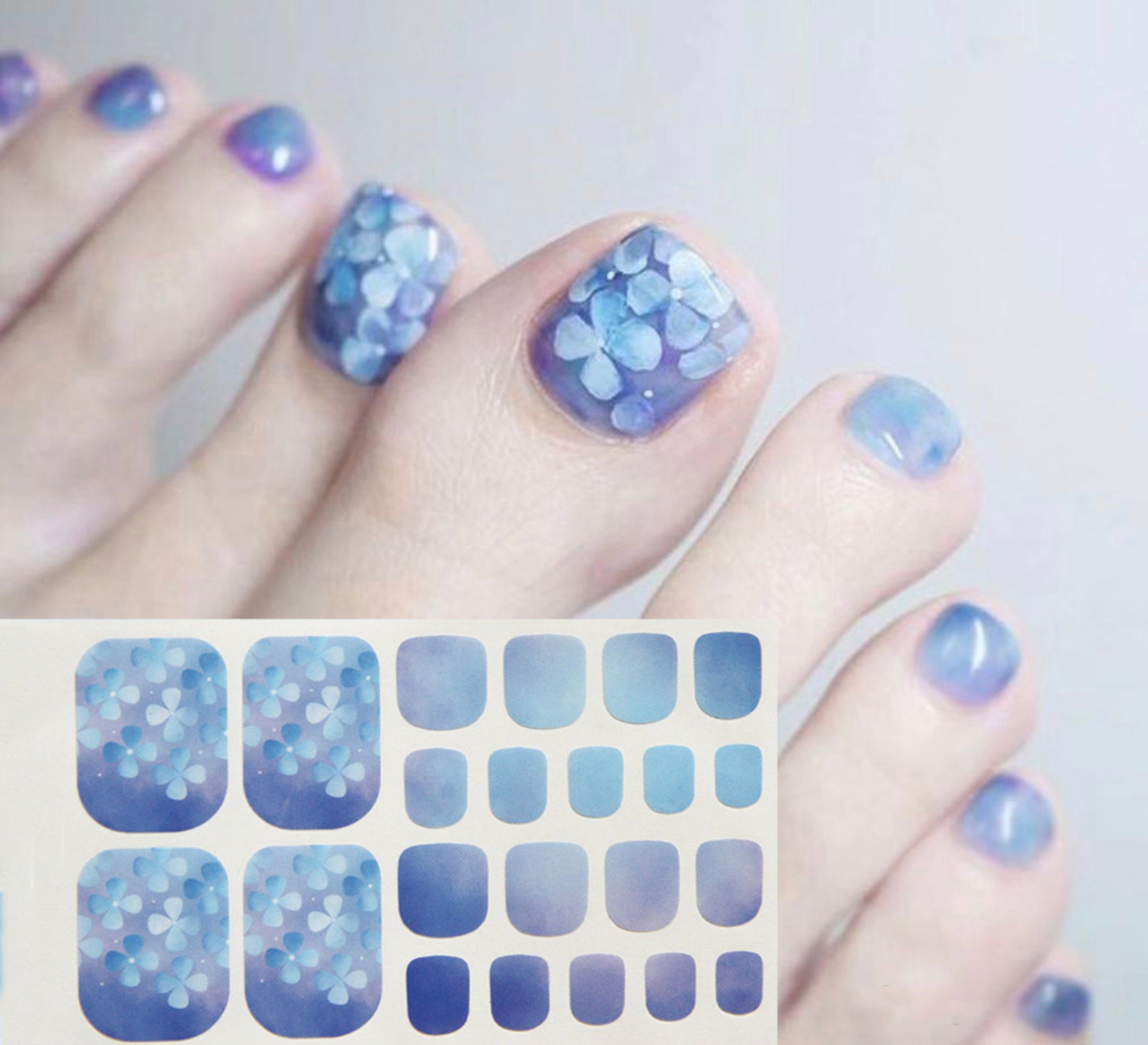 Navy Blue Ombre Toe Nail Wraps / Floral Flower Toe Nail Polish Strips ...