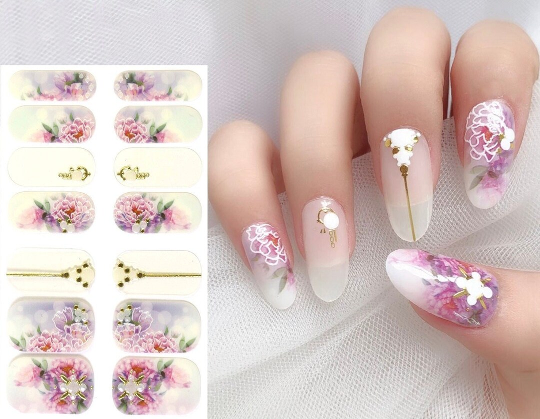 Pastel Flower Blossom Nail Wraps / Romantic Pink Floral Nail Polish ...