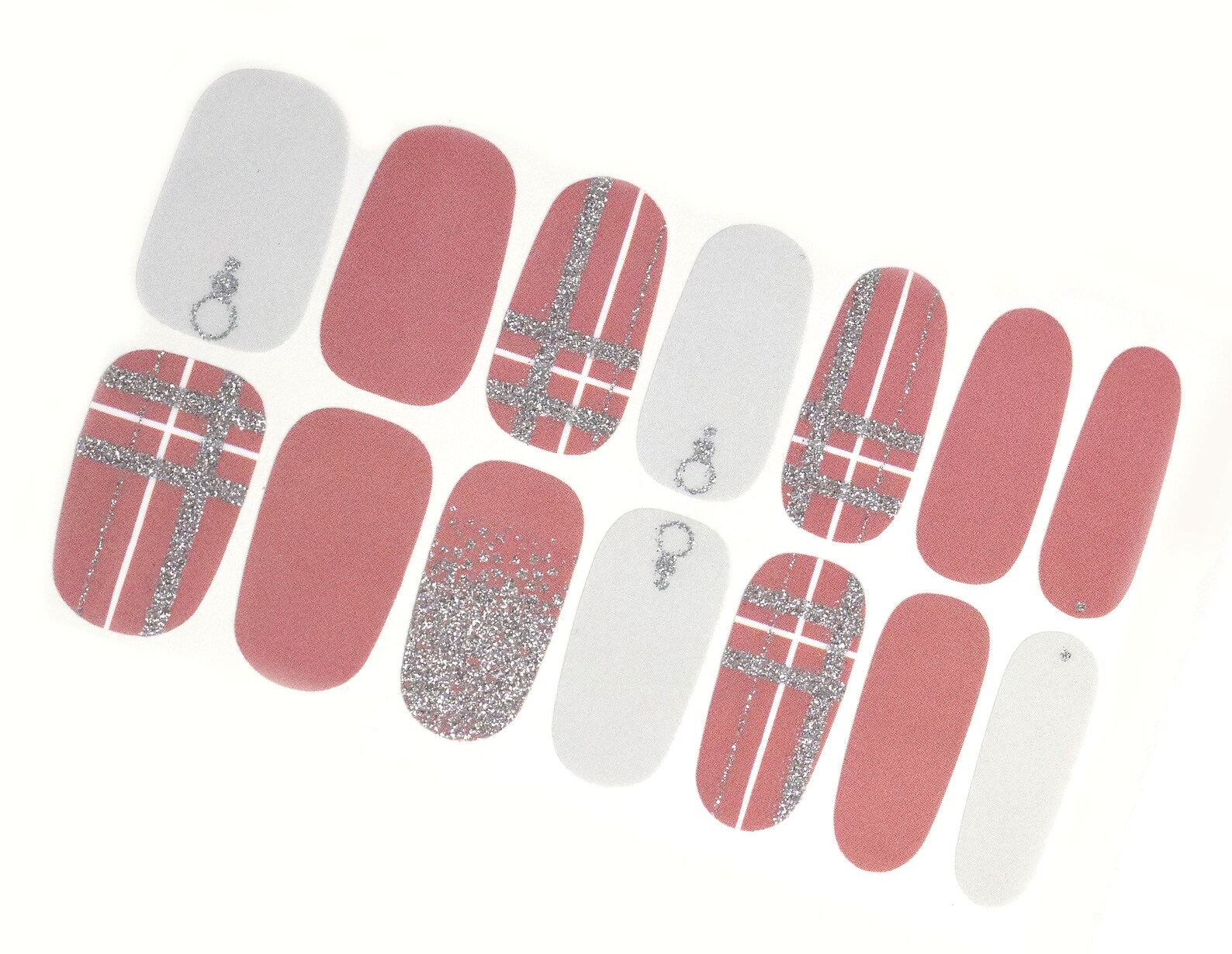 Spring Pink Nail Wraps / Pastel Silver Glitter Nail Polish Strips for ...