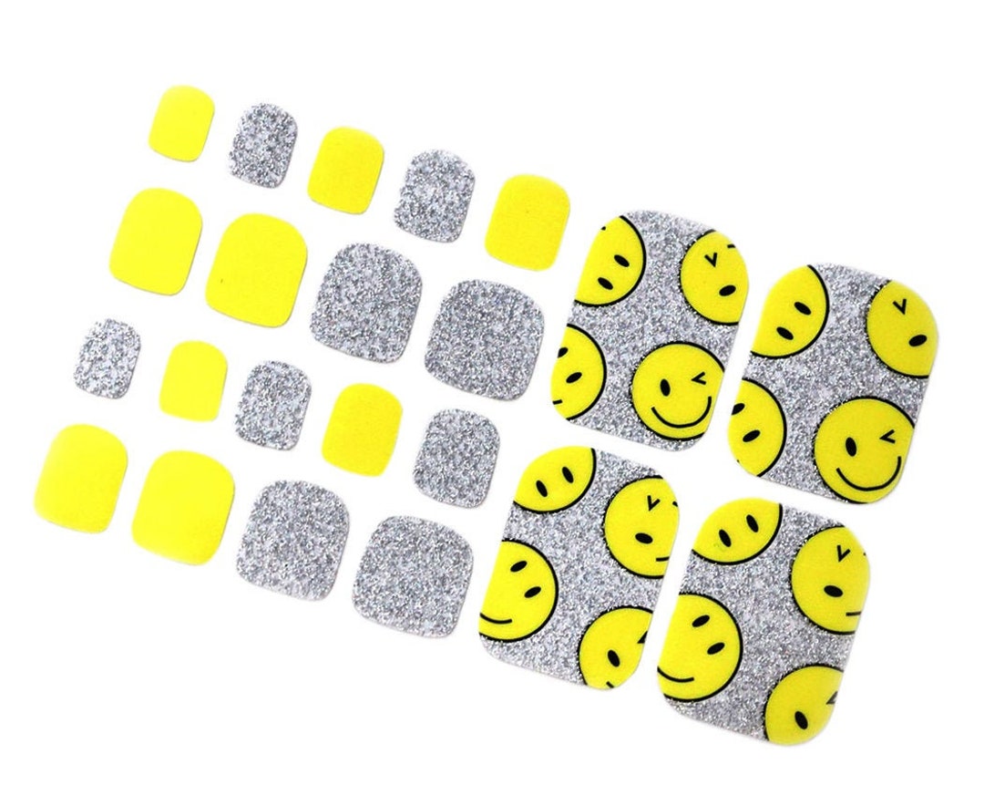 Smiley Face Toe Nail Wraps, Silver Glitter Kids Pedicure Stickers - Etsy