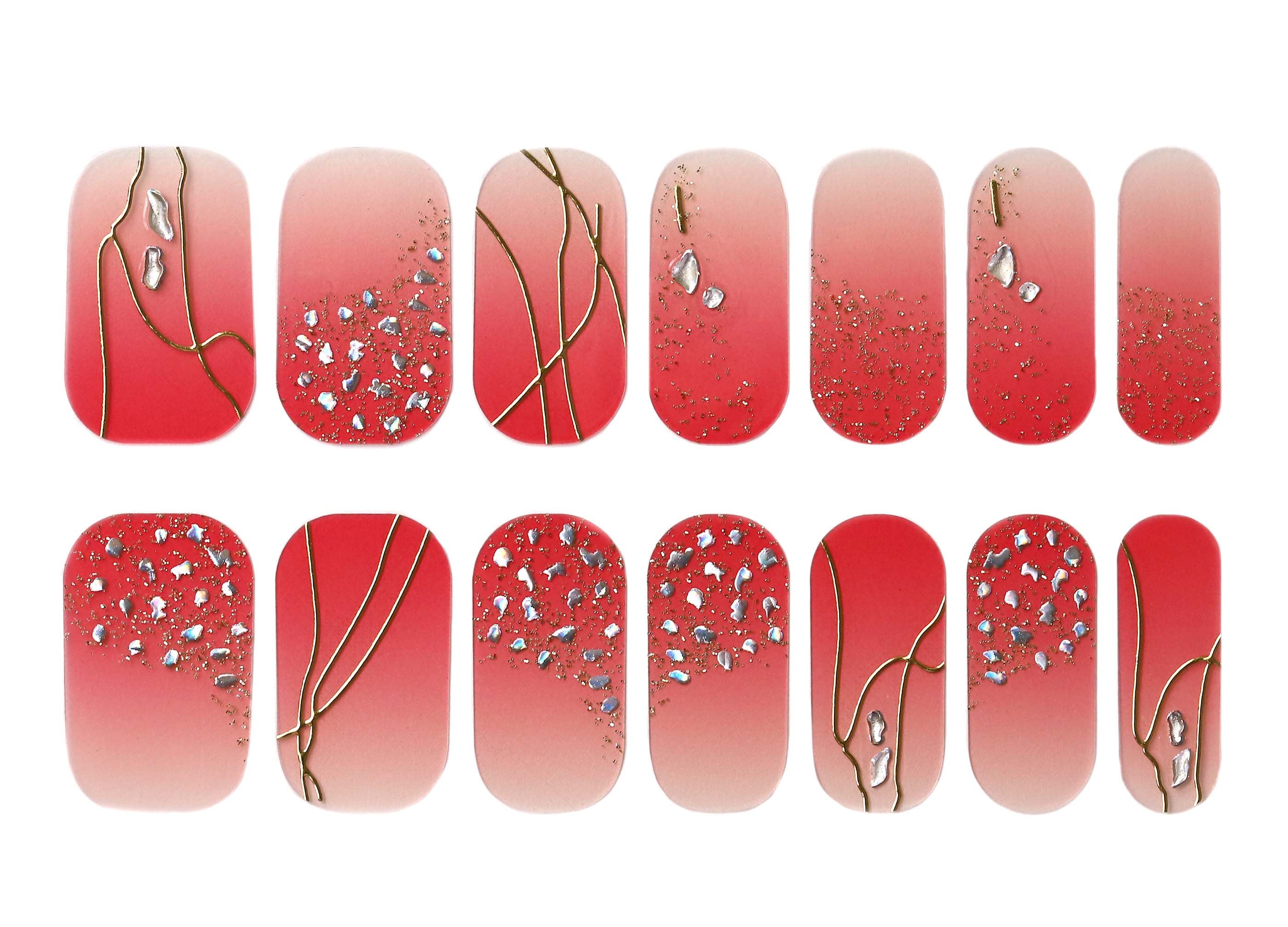 Fire Red Nail Wraps / Ombre Gold Sparkle 3D Glitter Nail - Etsy