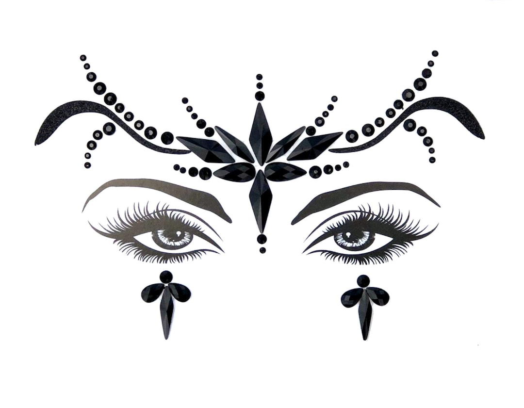 Black Crystal Face Gems / Holiday Festival Face Crystal Stickers / Dark ...