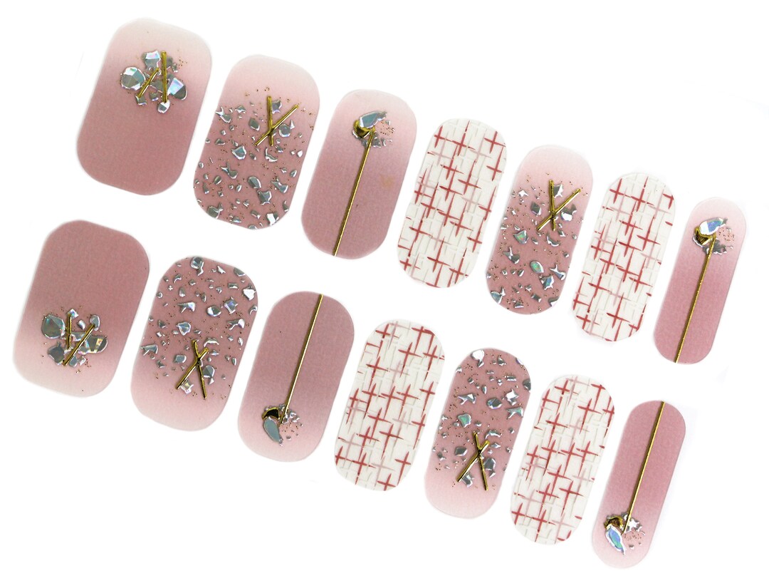 Pink Ombre Spring Nail Wraps / Pastel Elegant Nail Strips / Tweed 3D ...