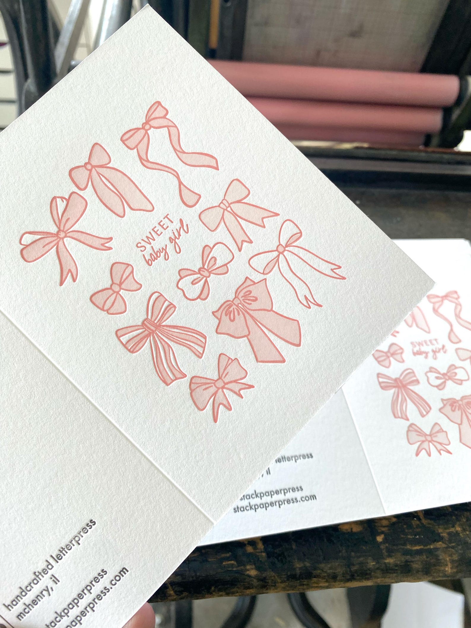 Letterpress Baby Shower Card: Sweet Baby Girl Bows - Handmade - Etsy