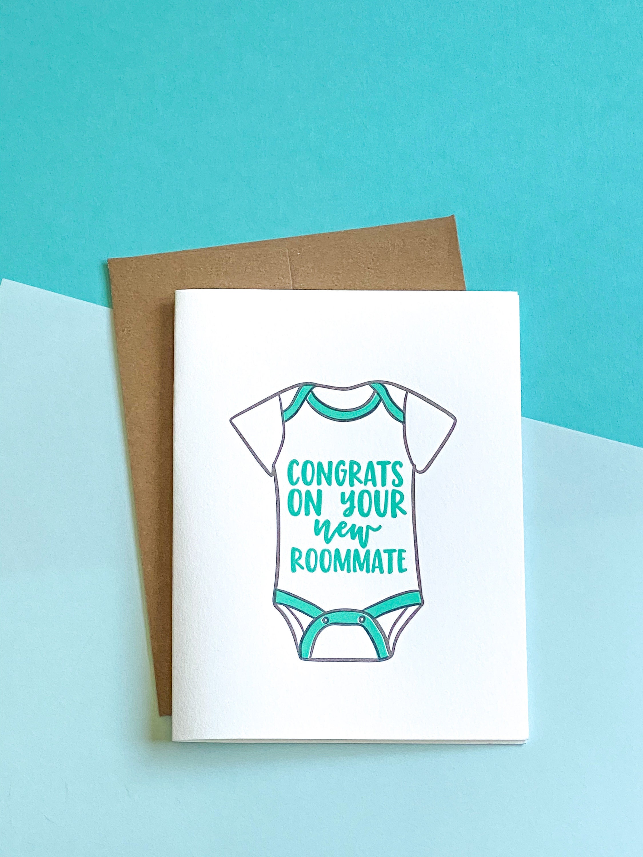 Letterpress Baby Greeting Card, Congrats on Your New Roommate, Congrats ...