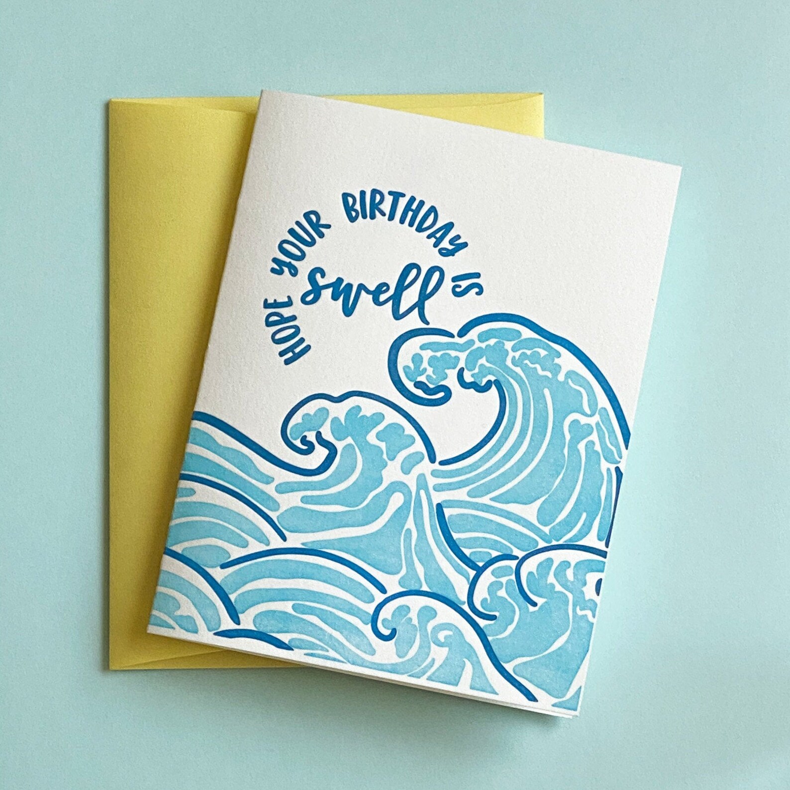 Happy Birthday Letterpress Card, Hope Your Birthday is Swell, Ocean ...