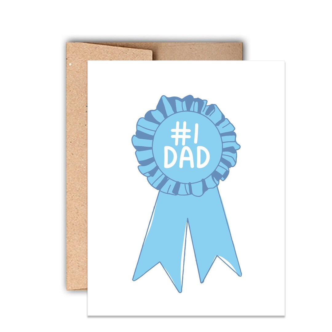 Number 1 Dad Letterpress Father's Day Card Blue Ribbon Dad - Etsy